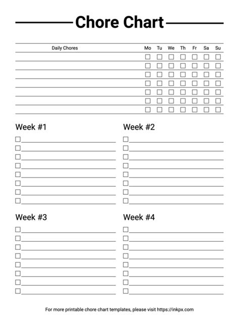 Free Printable Chore Chart Templates In Pdf Png And  Formats · Inkpx