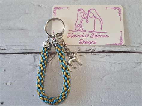 Handmade Blue And Gold Kumihimo Loop Keyring With Greyhound Pendant Etsy