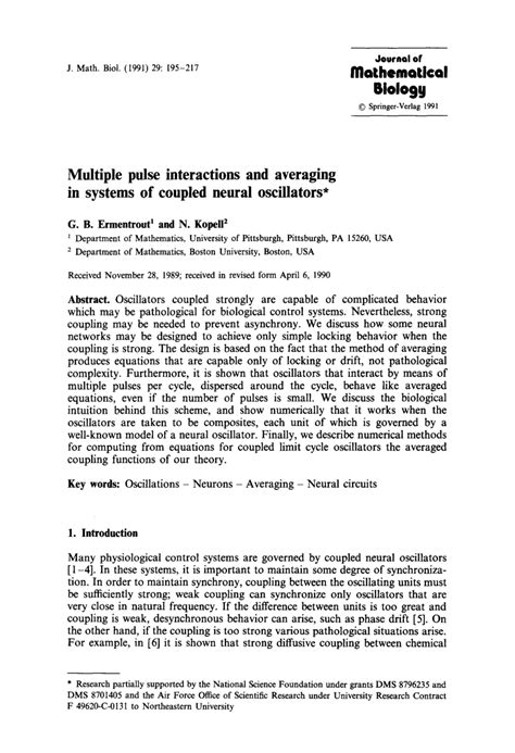 Pdf Multiple Pulse Interactions And Averaging In Systems Of Coupled Neural Oscillators