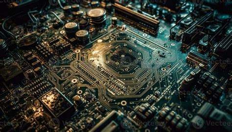 Complexity Of Semiconductor Industry Shown In Close Up Computer Chip Circuit Generated By AI