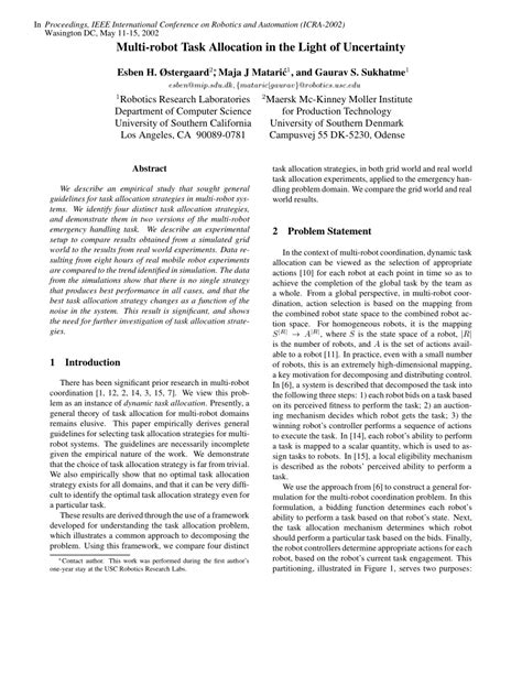 PDF Multi Robot Task Allocation In The Light Of Uncertainty