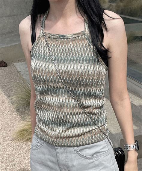 에스닉 백리스 홀터넥 나시