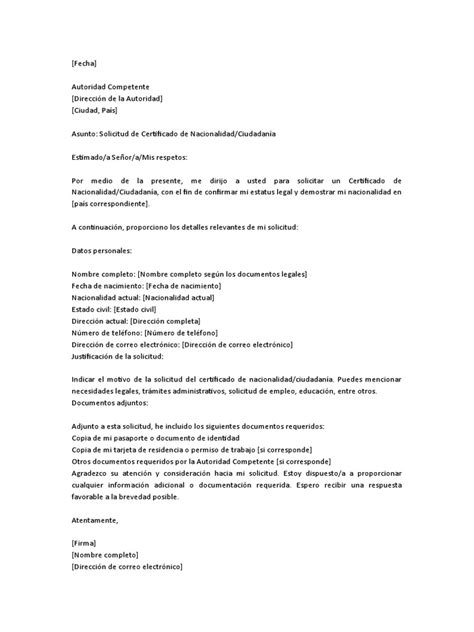 Modelo De Solicitud De Certificado Nacionalidad Pdf