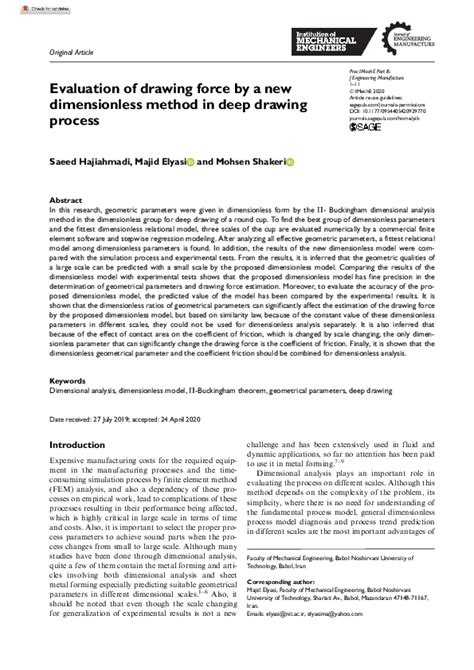 Pdf Evaluation Of Drawing Force By A New Dimensionless Method In Deep Drawing Process