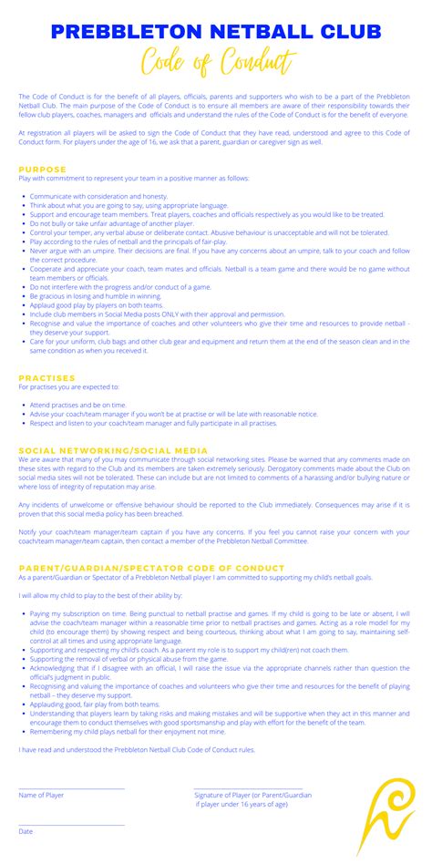 Prebbleton Netball Club Code Of Conduct