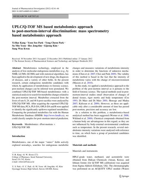 Pdf Uplcq Tof Ms Based Metabolomics Approach To Post Mortem Interval Discrimination Mass