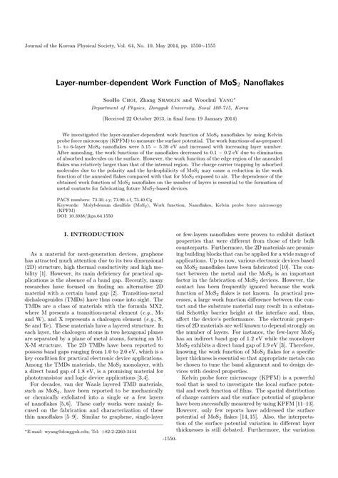 Pdf Layer Number Dependent Work Function Of Mos2 Nanoflakes