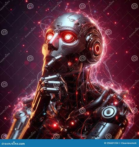 Evil Ai Humanoid Robot Thinking And Plotting Royalty Free Stock