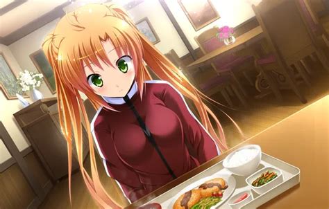 Wallpaper Girl Table Food Surprise Chair Art Sakura Mau Otome No