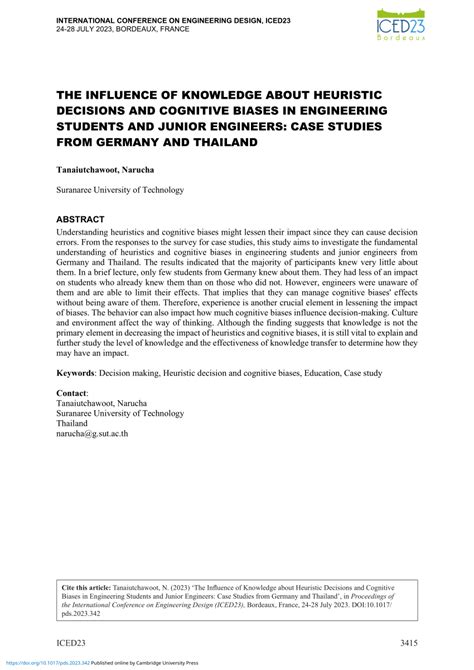 Pdf The Influence Of Knowledge About Heuristic Decisions And Cognitive Biases In Engineering