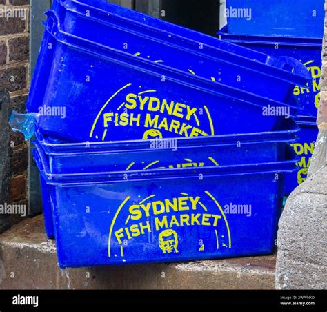 Melbourne Australia Feb 2018 A Stack Of Blue Plastic Fish Market