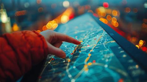 A Closeup Of A Persons Hand Interacting With A Digital Touchscreen Map In An Urban Setting