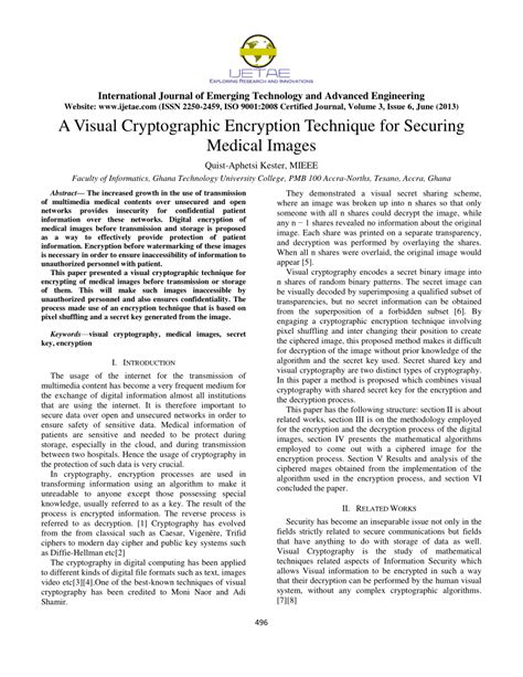 Pdf A Visual Cryptographic Encryption Technique For Securing Medical Images