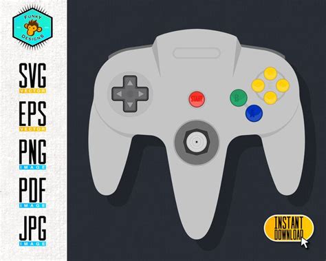N64 Printable Artwork Retro Video Game Controller Vector Editable Svg