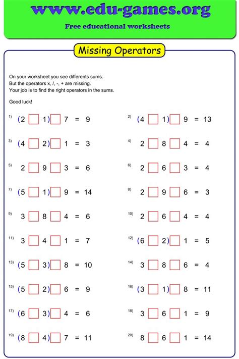 Improve Your Arithmetic Skills With Missing Operations Worksheet