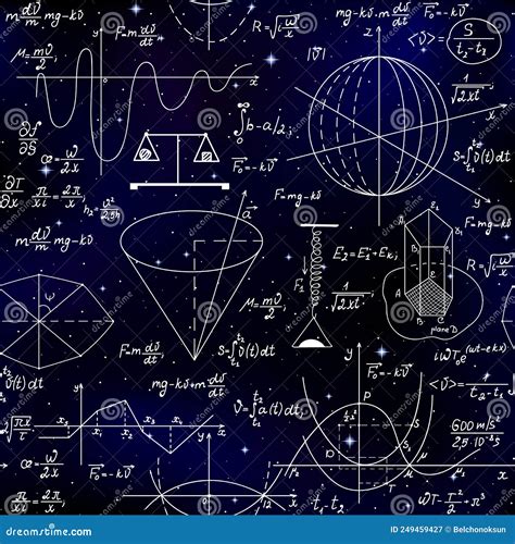Math Vector Seamless Pattern With Handwritten Plots And Spheres Calculations Formulas And