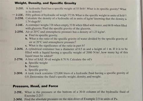 Solved Weight Density And Specific Gravity E A Chegg