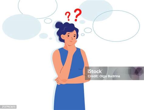젊은 여자는 생각한다 물음표와 빈 말풍선이 있는 여자입니다 여자에 대한 스톡 벡터 아트 및 기타 이미지 여자 대화 풍선 문자 기호 사색 Istock