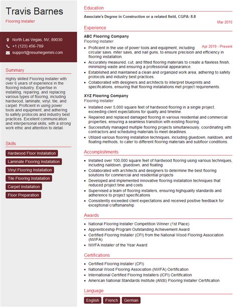 Flooring Installer Resume Template Resumegemini Online Resume Builder