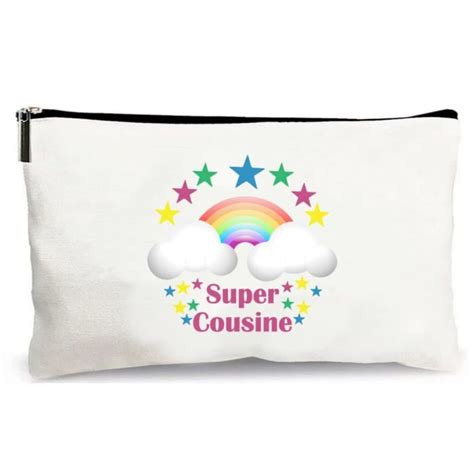 Trousse Beige Super Cousine Arc En Ciel Cadeau Fait Main Merci