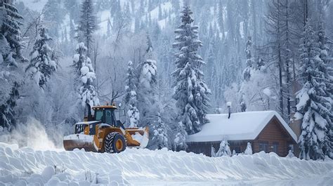 Wheel Loader Clearing Snow In A Winter Wonderland Premium Ai Generated Image