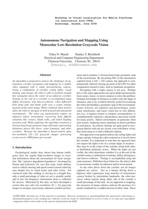 Pdf Autonomous Navigation And Mapping Using Monocular Low Resolution