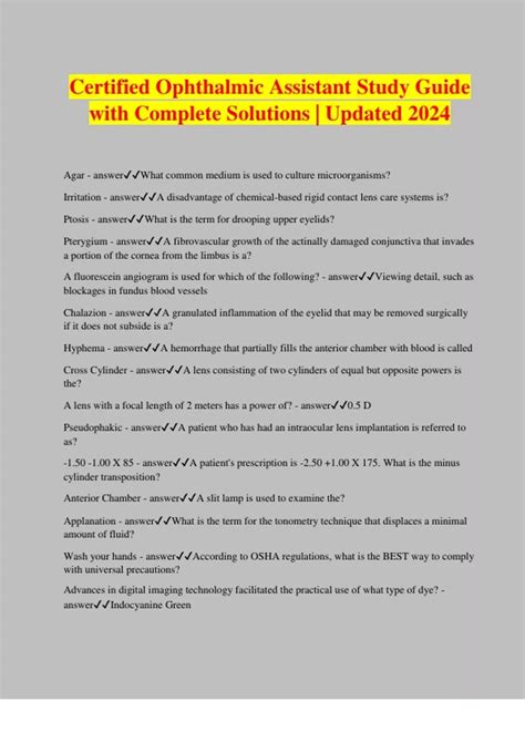 Certified Ophthalmic Assistant Study Guide With Complete Solutions