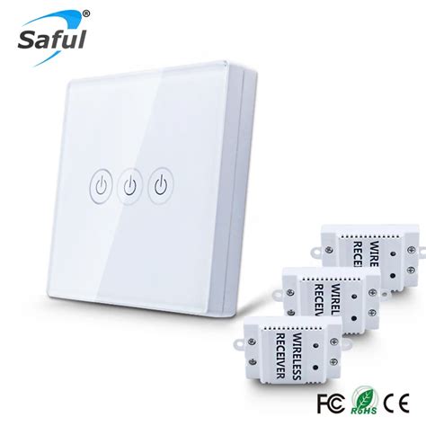 Wireless Touch Light Switch 3 Gang 3 Way DIY Remote Control LED Indicator Touch Switch White