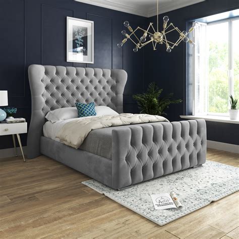 Parma Wide Curved Winged Upholstered Soft Velvet Bed Frame