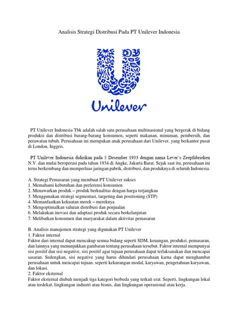Analisis Strategi Distribusi Pada Pt Unilever Pdf