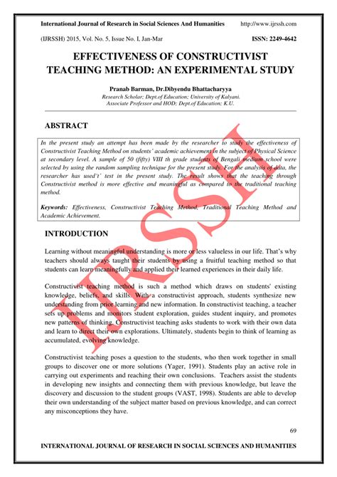 Pdf Effectiveness Of Constructivist Teaching Method An Experimental