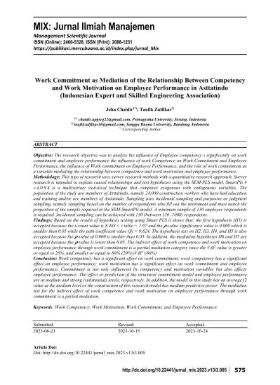 Work Commitment As Mediation Of The Relationship Between Competency And