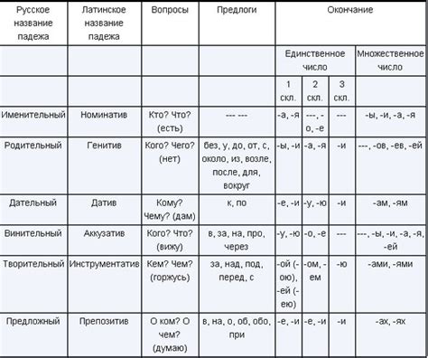Таблица падежей русского языка Что такое падеж в русском языке