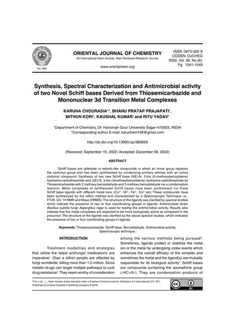Pdf Synthesis Spectral Characterization And Antimicrobial Activity