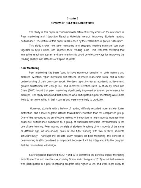 Chapter 2 Rrl For Peer Mentoring And Interactive Reading Materials