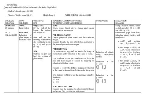 Lesson Notes Reflection 1 Pdf Cartesian Coordinate System