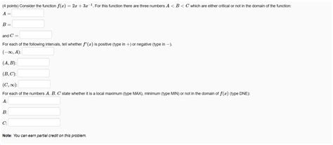 Solved 4 Points Consider The Function F X 2x 3x 1
