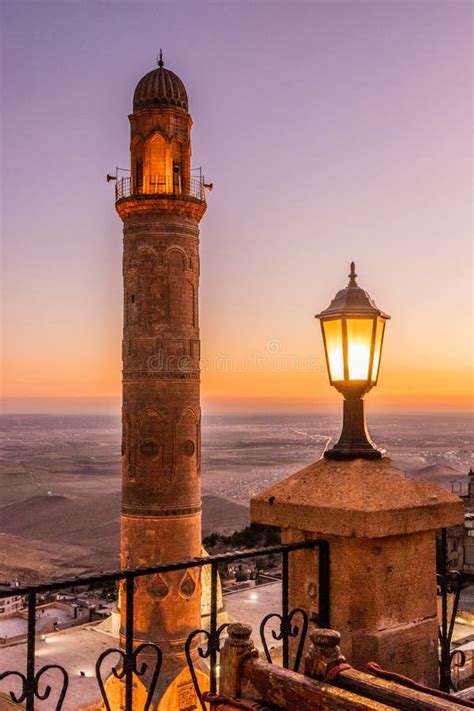 Evening View Of The Minaret Of The Grand Mosque Ulu Camii In Mardin