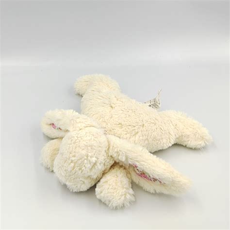 Doudou Lapin Blanc Rose Vert Fleurs JACADI