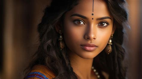 Premium Ai Image Portrait Of A Beautiful Indian Girl On A Dark Background