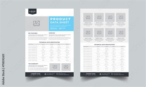 Product Data Sheet Technical Data Sheet Layout Template Design Stock Vector Adobe Stock