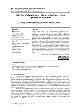 Detection Of Chronic Kidney Disease Using Binary Whale Optimization
