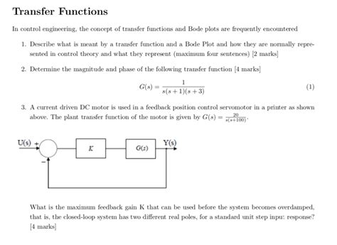 Solved Transfer Functions In Control Engineering The Chegg