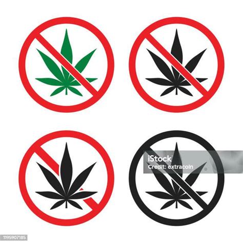 ไม่มีชุดป้ายกัญชาไอคอนห้ามกัญชาไม่มีสัญลักษณ์ยาเสพติด ภาพประกอบสต็อก ดาวน์โหลดรูปภาพตอนนี้