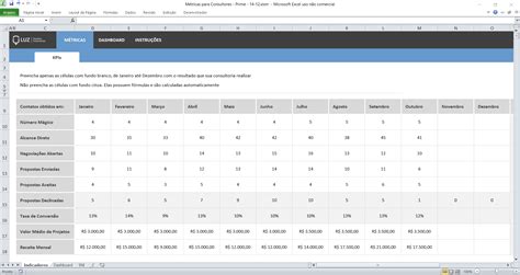 Planilha De Controle De Métricas Para Consultores Luz Prime
