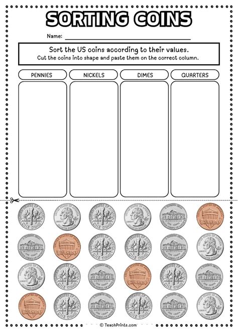 Free Sorting Coins Worksheets Teach Prints