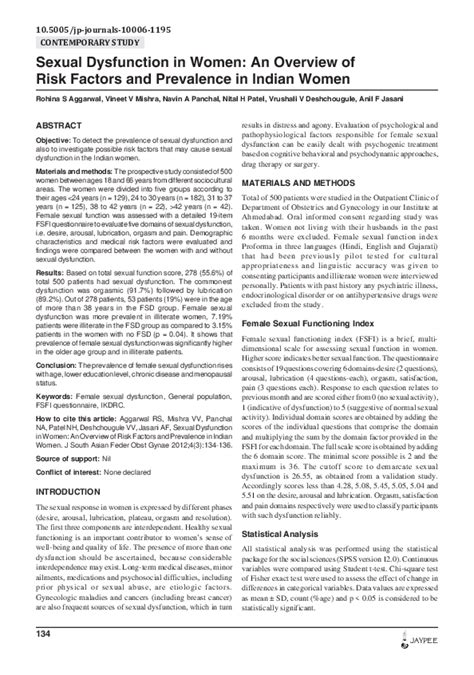 Pdf Prevalence Of Sexual Dysfunction In Indian Women