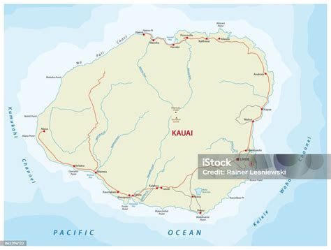 Kauai Road Map Hawaii Usa Stock Illustration Download Image Now