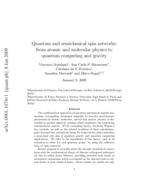 Pdf Quantum And Semiclassical Spin Networks From Atomic And Molecular Physics To Quantum