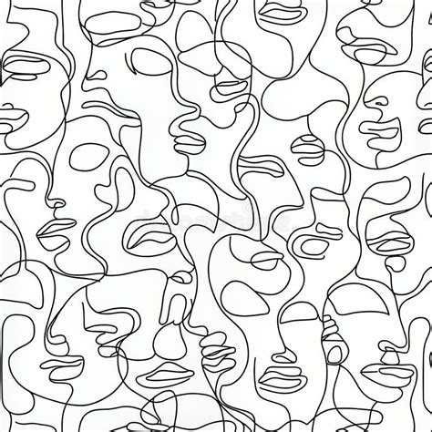 Drawing Abstract Face Seamless Pattern With One Line Modern Minimalism Art Aesthetic Contour